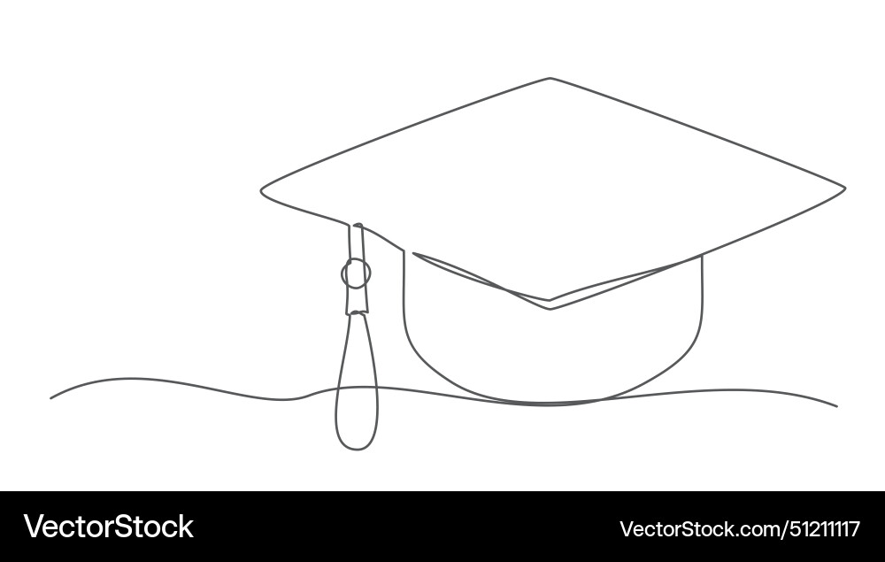 Graduation cap one line drawing isolated on white Vector Image