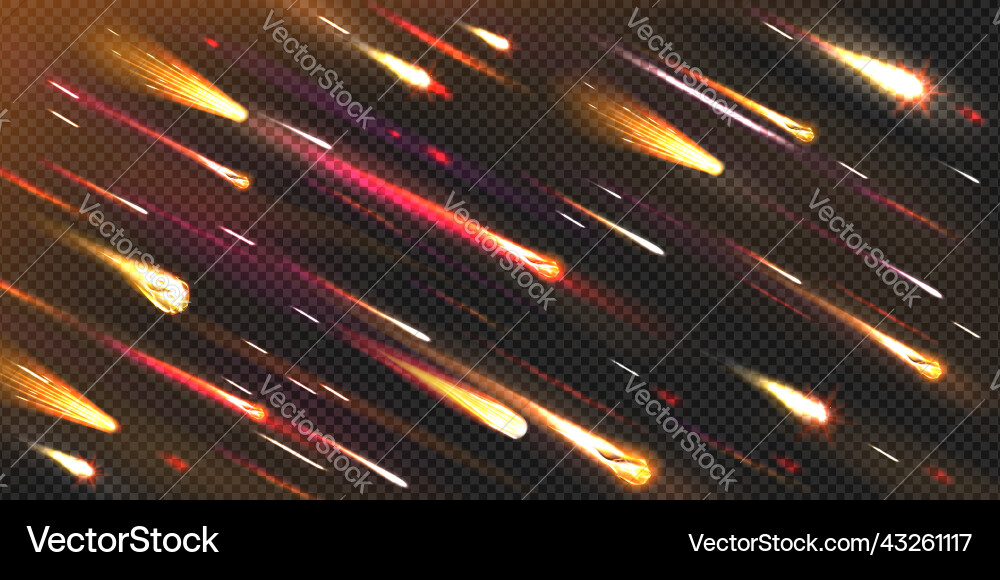 Meteor rain in cosmos comets shooting with trails Vector Image