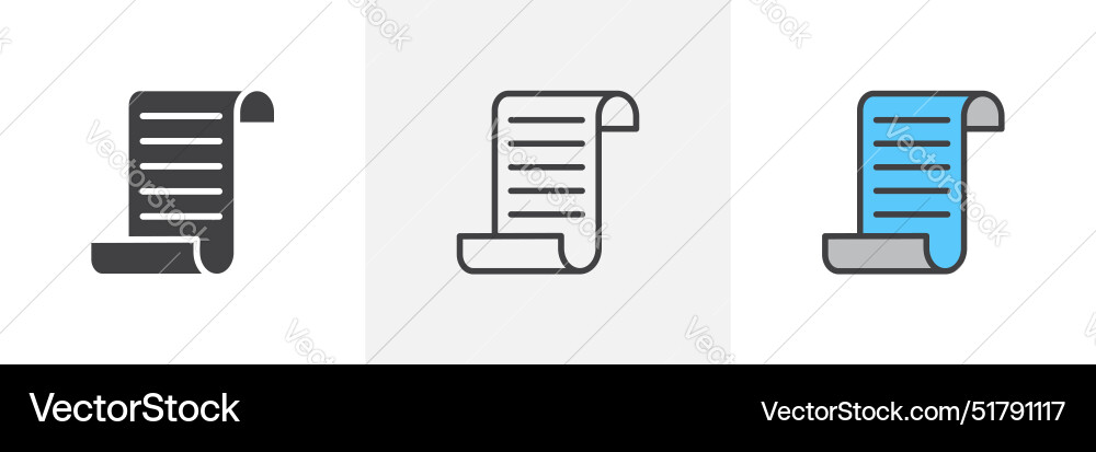 Paper scroll icon set black filled and outlined Vector Image
