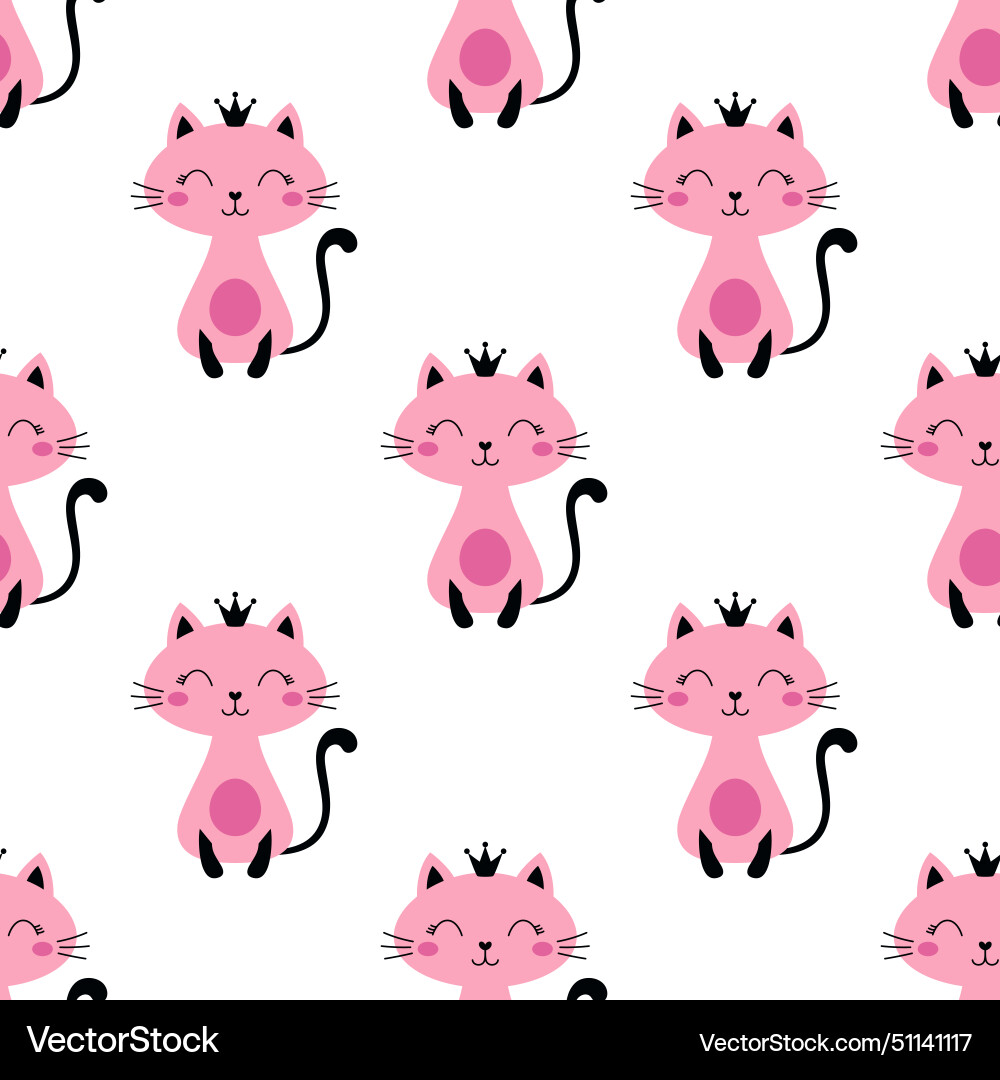 Seamless pattern with princess cat Royalty Free Vector Image