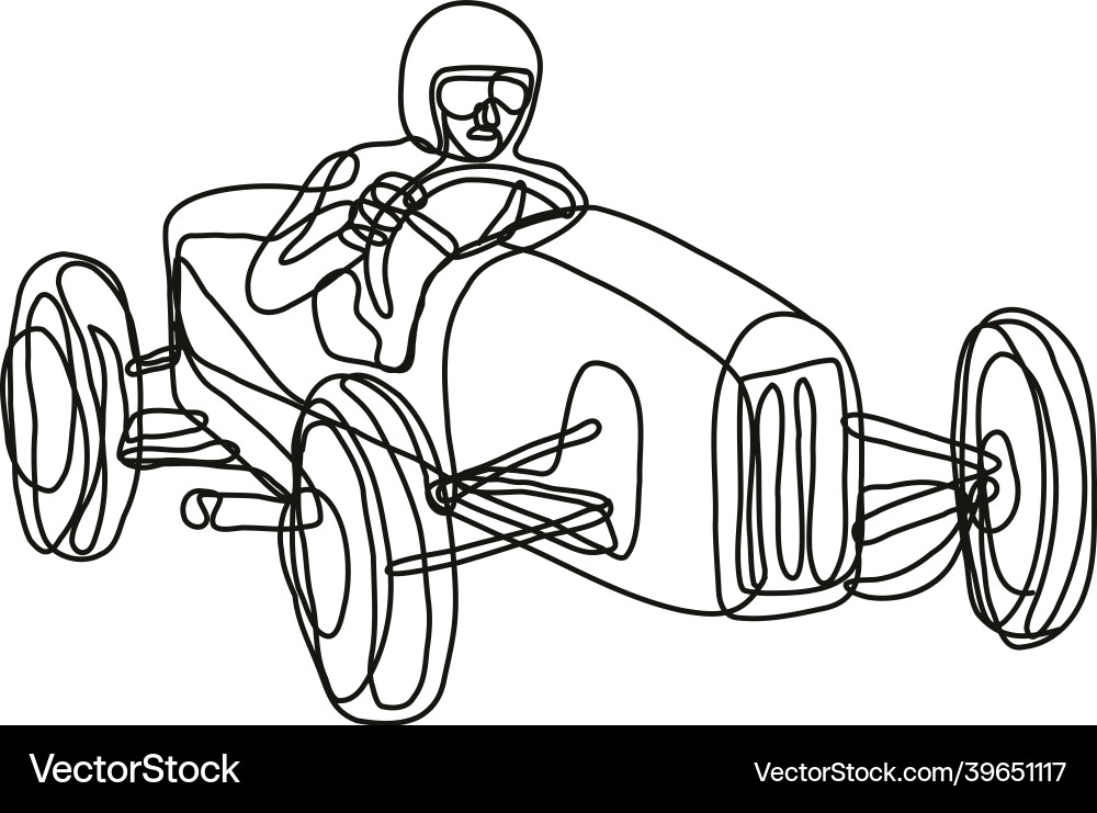 Vintage race car driver continuous line drawing Vector Image