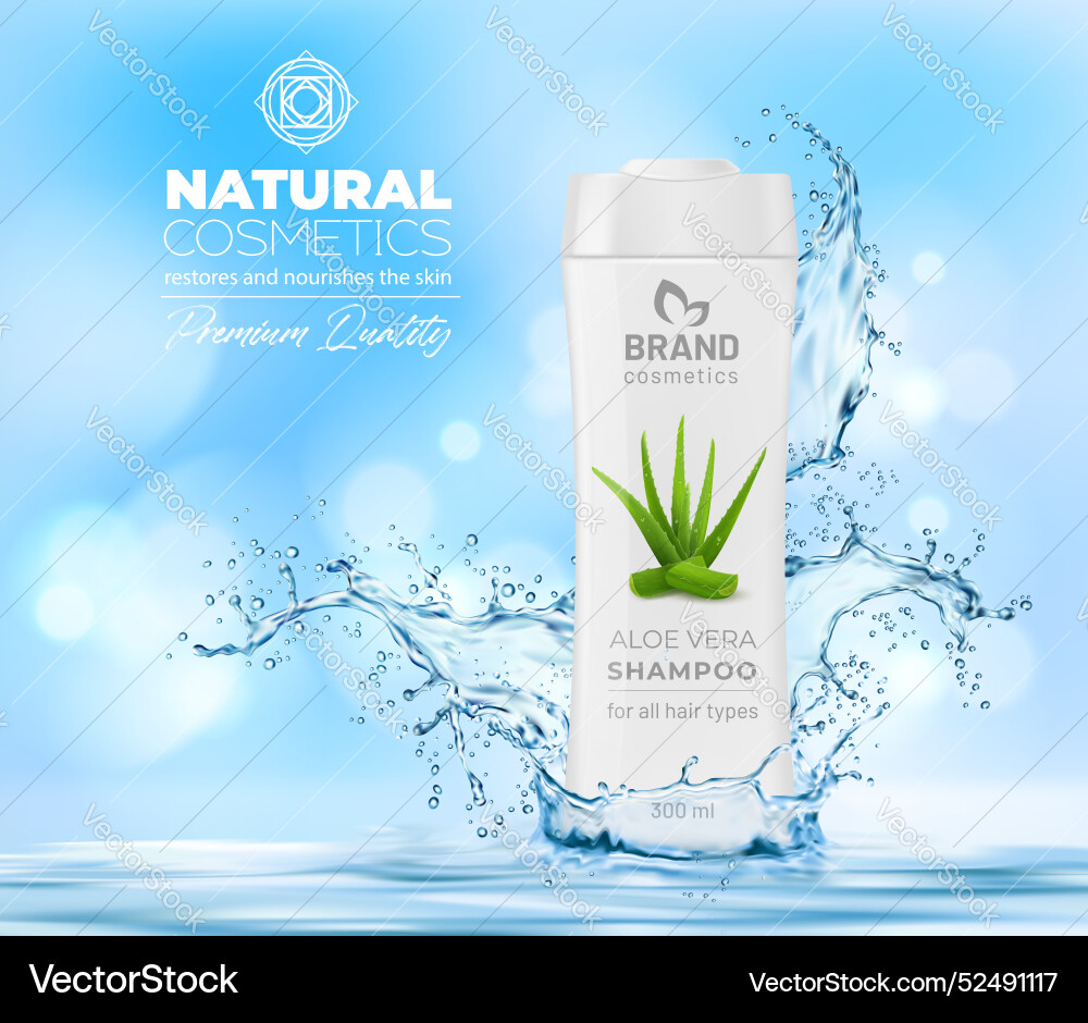 Water cosmetics shampoo bottle with splash Vector Image