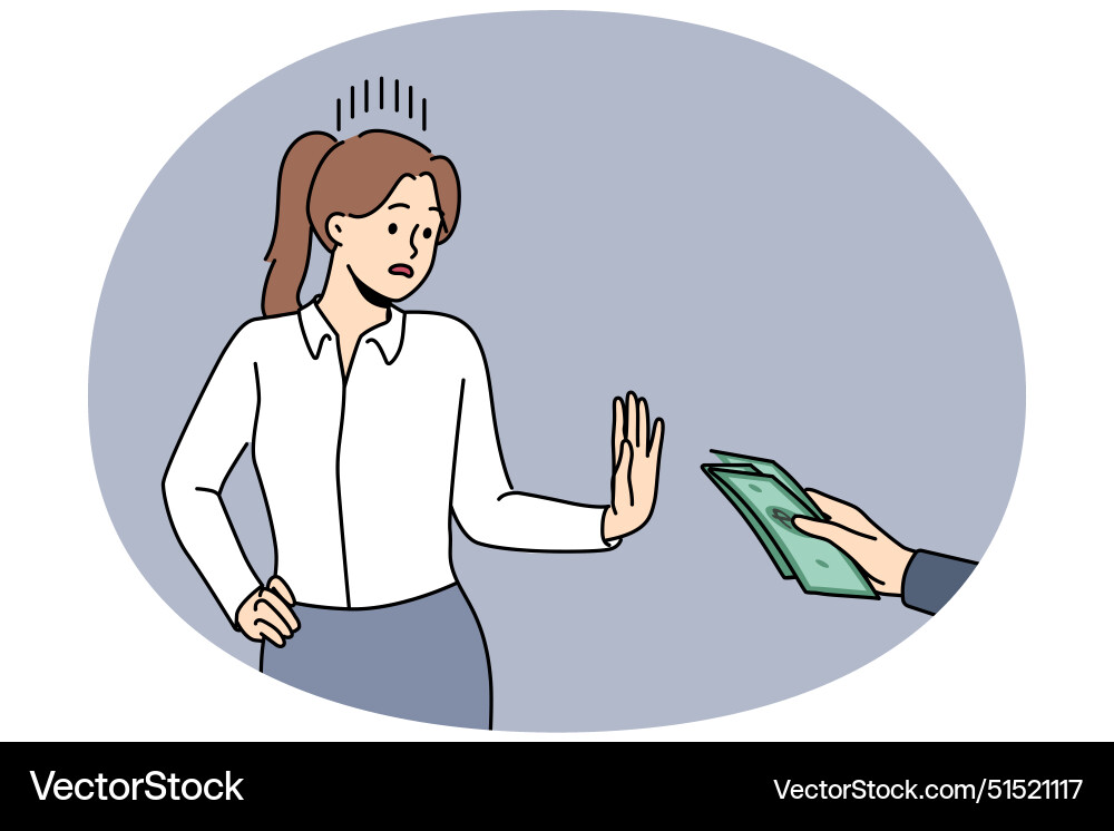 Woman refuses to take bribe making stop gesture Vector Image