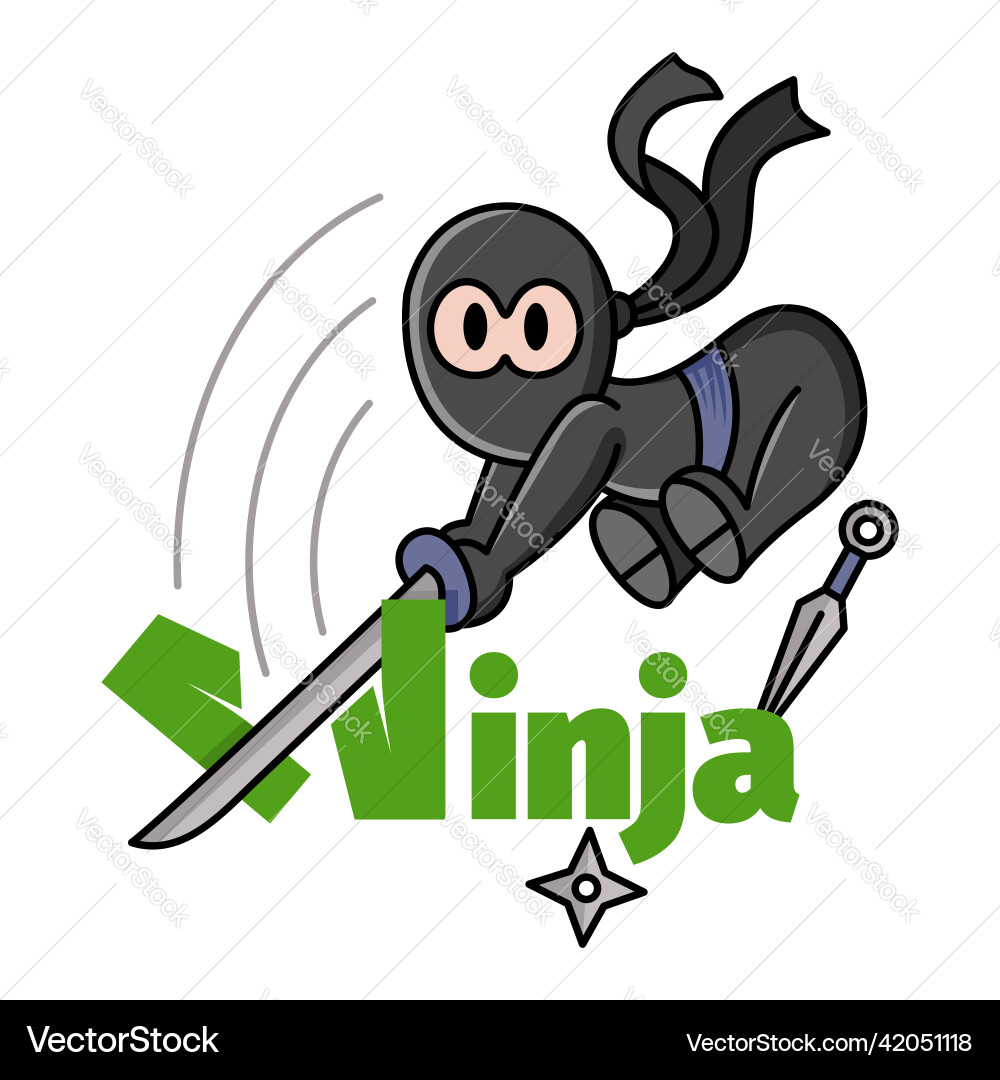 Little Ninja Memes Set Funny Little Ninja Kawaii Style Stock Vector
