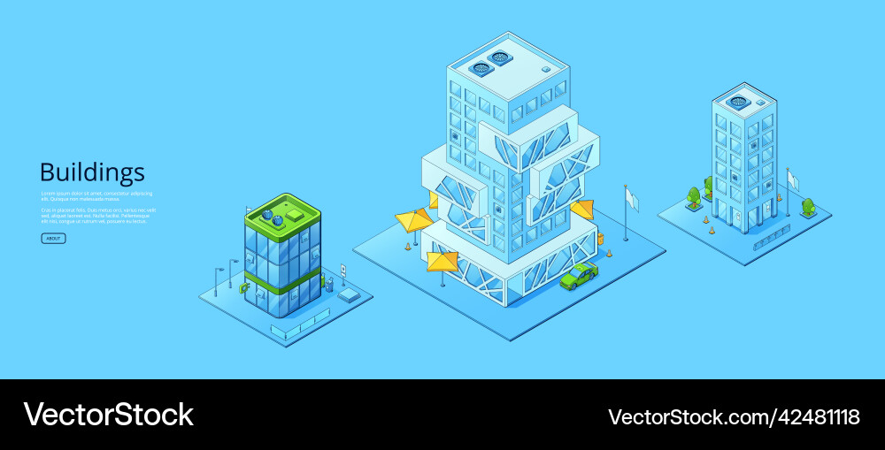 Buildings banner with isometric office hotel Vector Image
