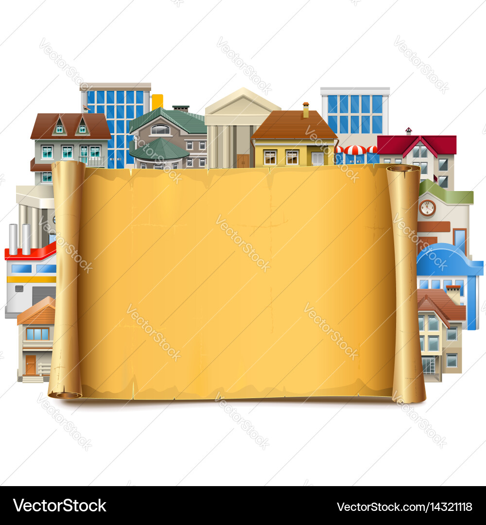 Old scroll with buildings Royalty Free Vector Image