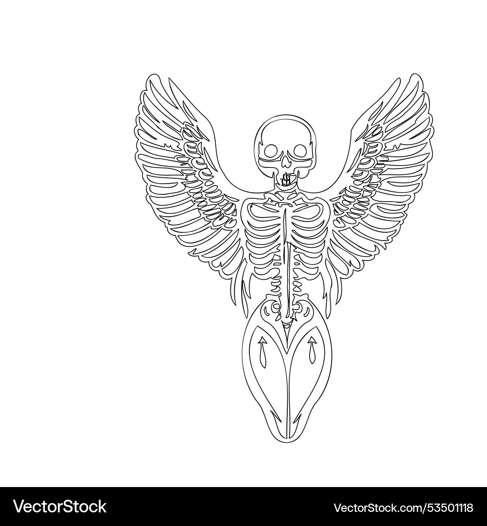 Skeleton angel outline sketch Royalty Free Vector Image