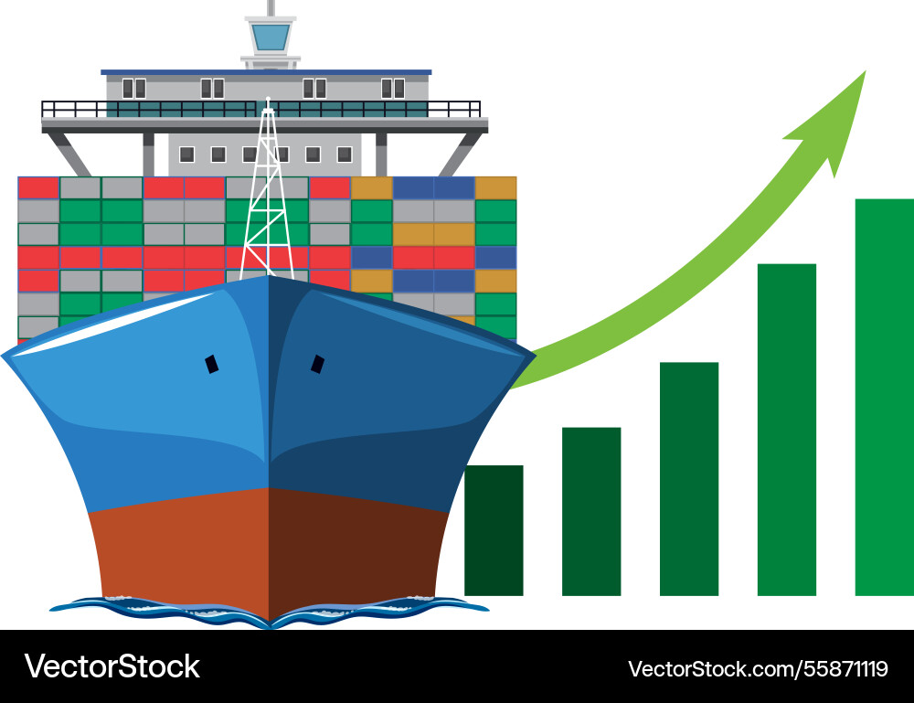 Cargo ship with rising graph symbolizes economic Vector Image