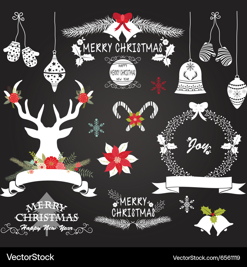 Chalkboard christmas flowersdeerrustic Royalty Free Vector