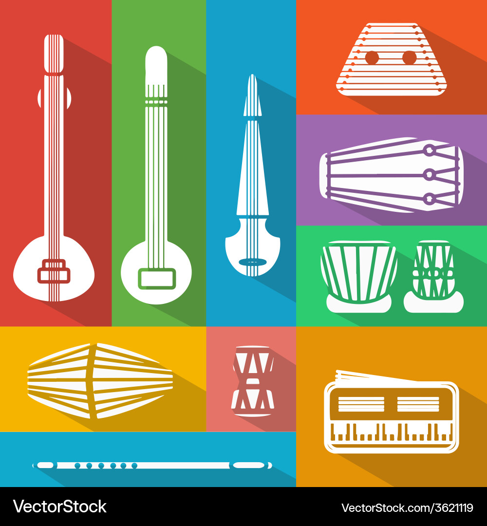 Flat indian instruments Royalty Free Vector Image