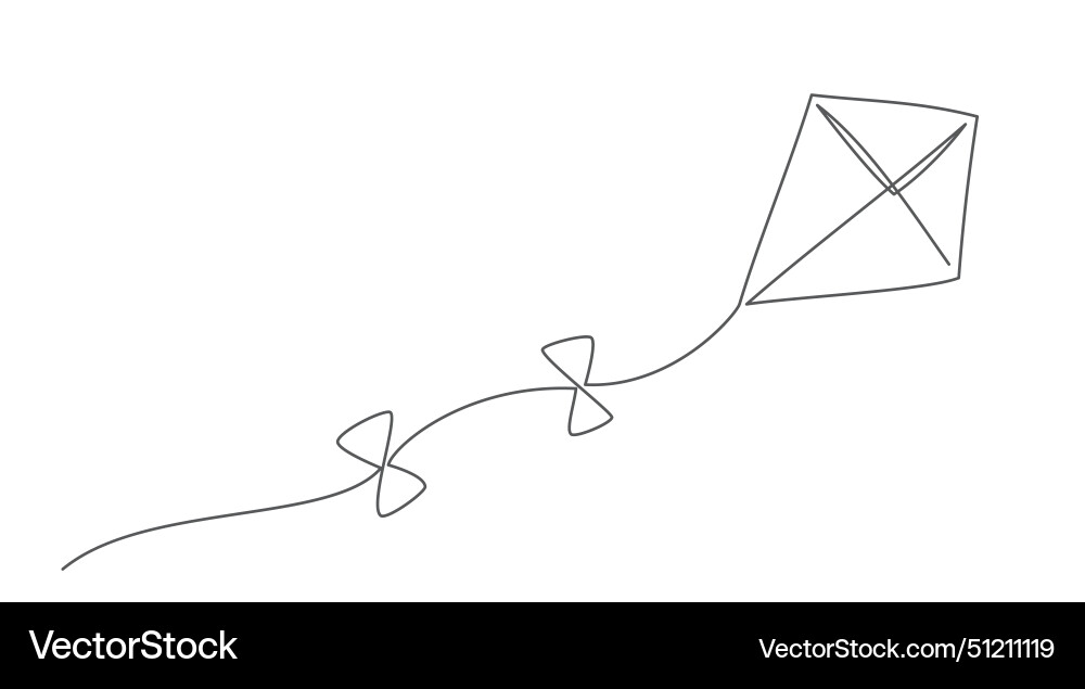 Kite one line drawing isolated on white background