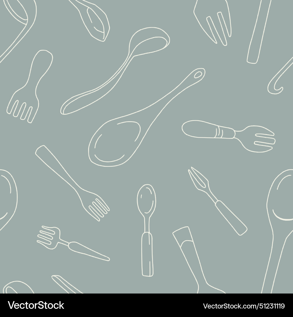 Outline spoon and fork seamless pattern design Vector Image