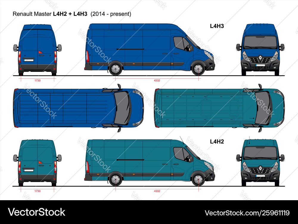 Renault Master Cargo Van L4H2 L4H3 2014-Present Vector Image