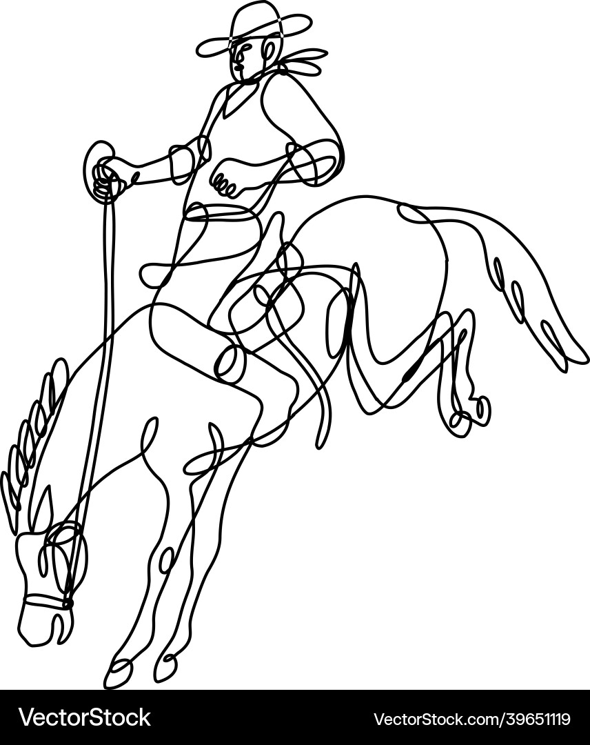 Rodeo cowboy riding bucking bronco side view Vector Image