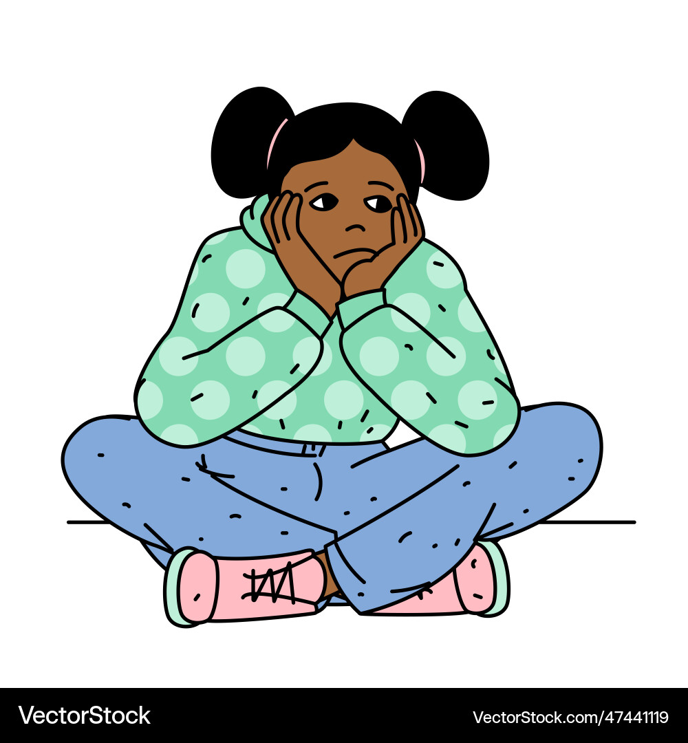 Sad little girl sitting alone Royalty Free Vector Image