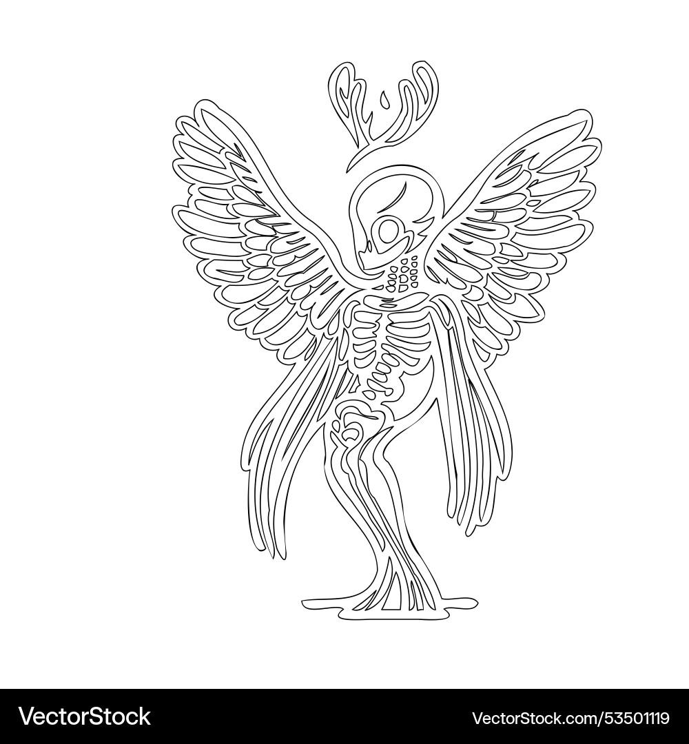 Skeleton angel outline sketch Royalty Free Vector Image
