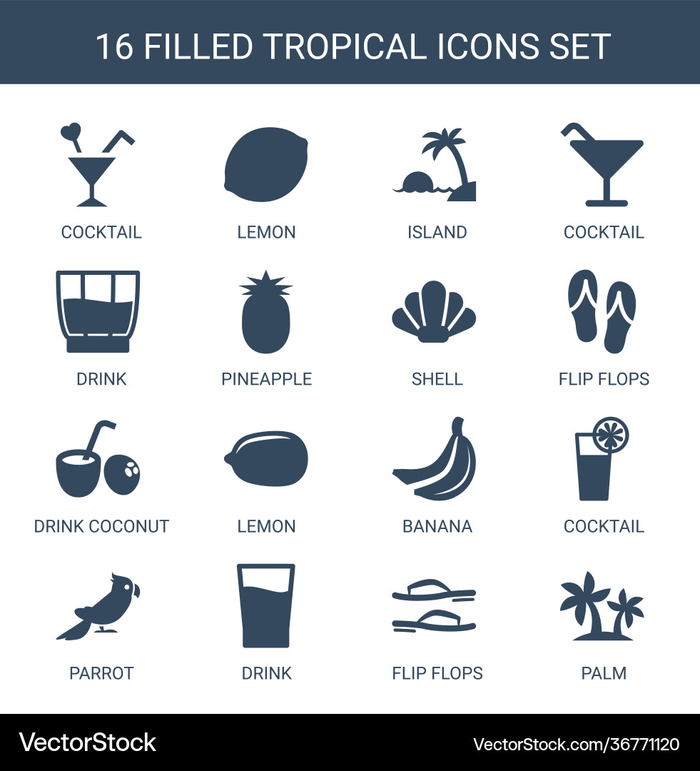 16 tropical icons Royalty Free Vector Image - VectorStock