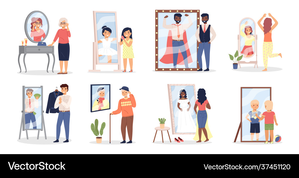 Human desires mirror reflections different ages Vector Image