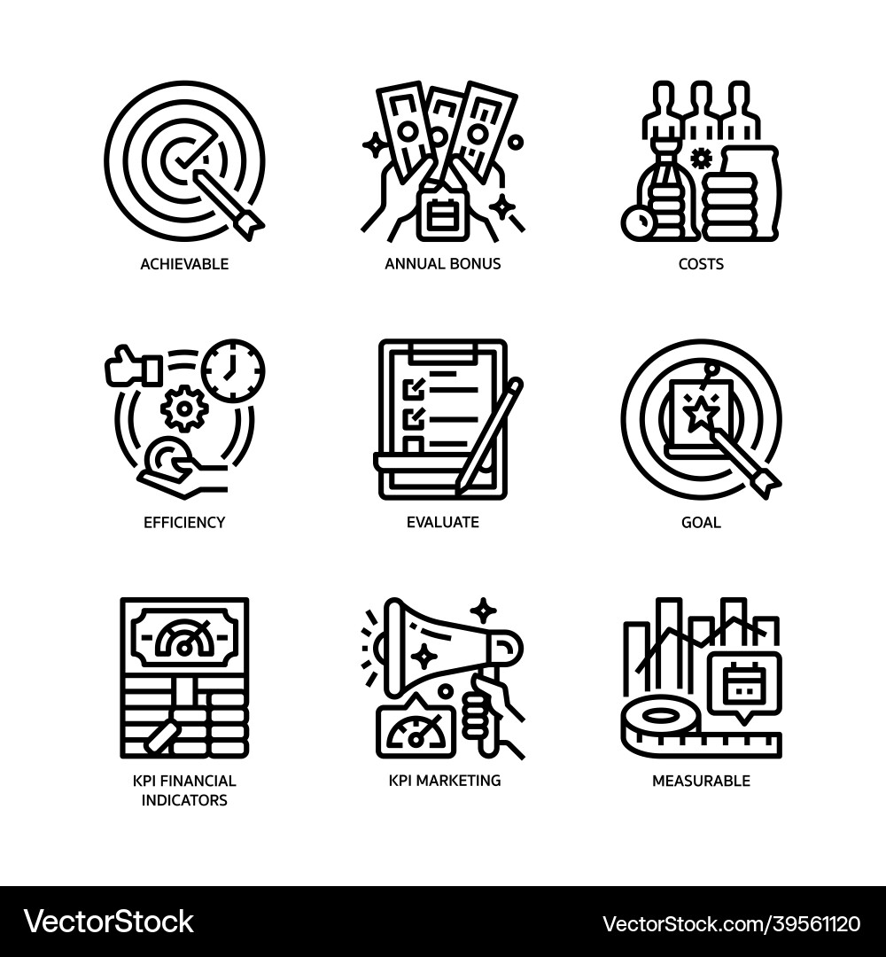 Key performance indicators icons set Royalty Free Vector