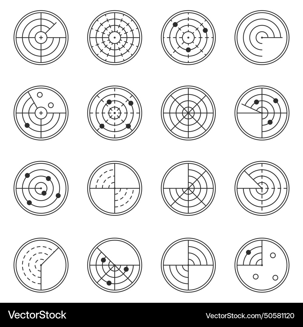 Set of radar screen icons Royalty Free Vector Image
