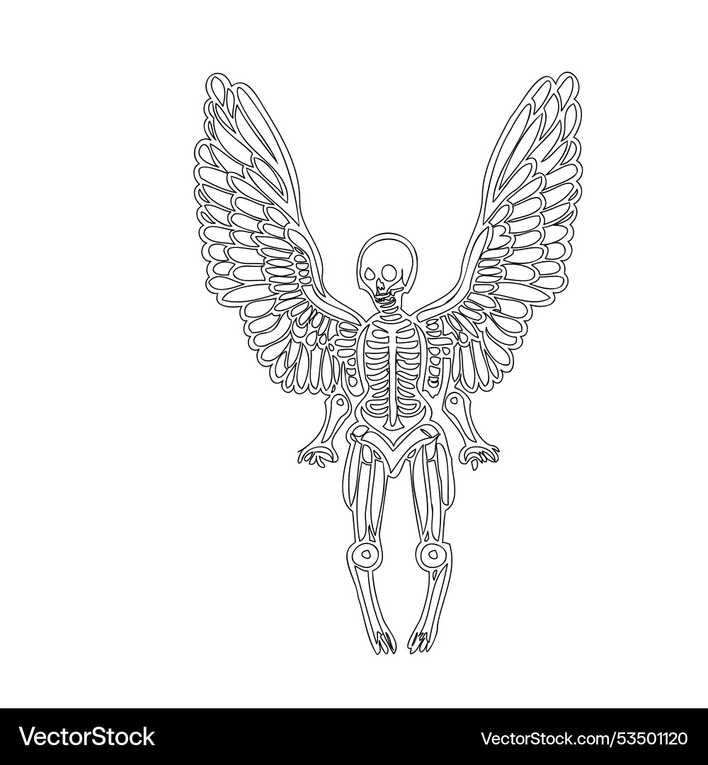 Skeleton angel outline sketch Royalty Free Vector Image