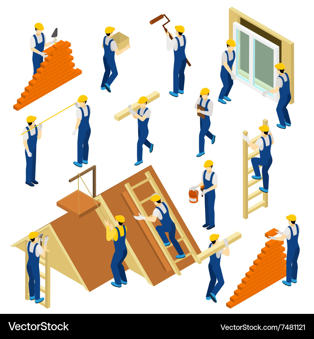 Builder isometric set Royalty Free Vector Image