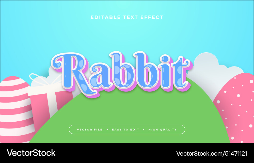 Colorful rabbit 3d editable text effect Royalty Free Vector