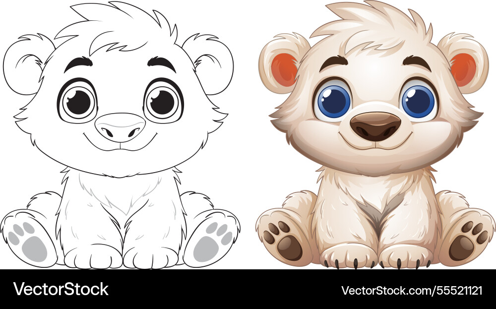 Cute bear cubs in color and outline versions Vector Image