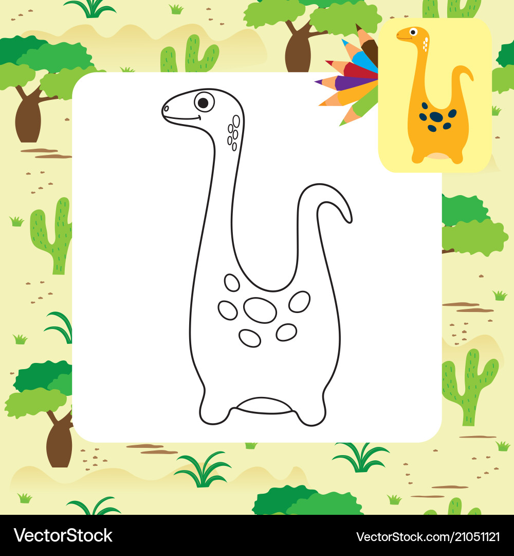 Cute Dino Coloring Page Royalty Free Vector Image