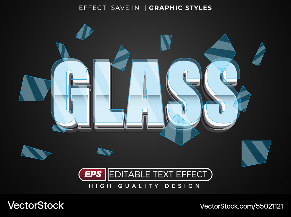 Editable 3d text effect glass Royalty Free Vector Image