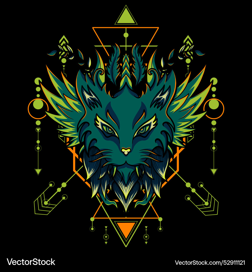 Fantasy cat with wings and sacred geometry Vector Image