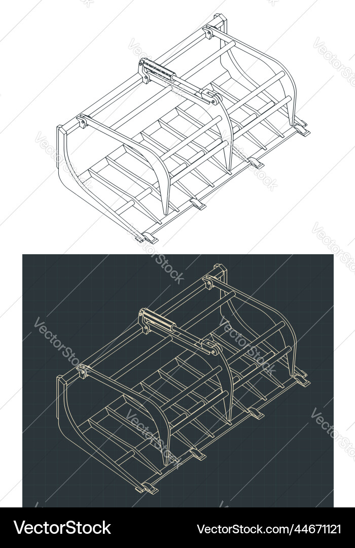 Grapple bucket isometric blueprints Royalty Free Vector