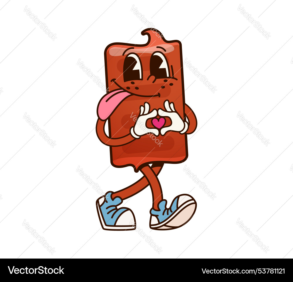 Groovy toffee character forming heart gesture Vector Image