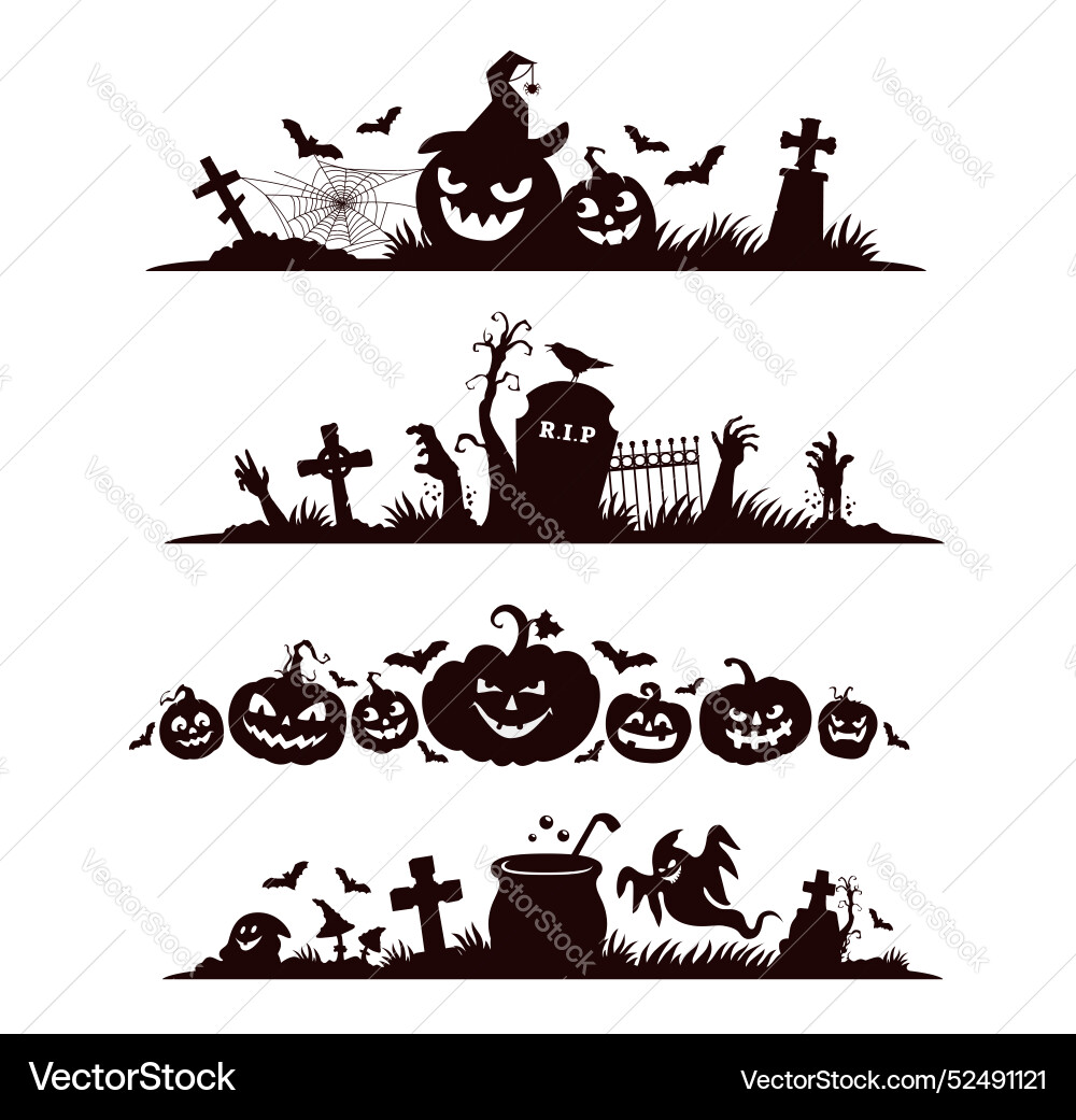 Halloween dividers and borders scary silhouettes Vector Image