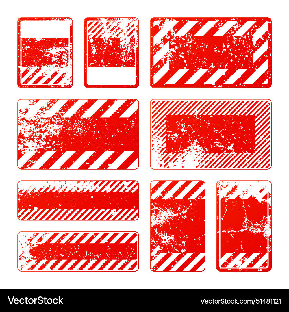 Red grunge warning signs with diagonal lines old Vector Image