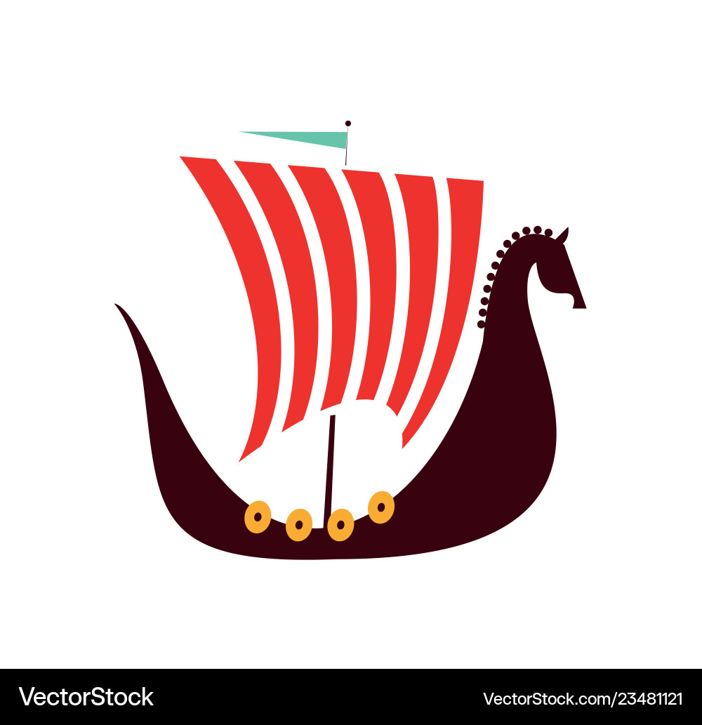Viking boat flat on white Royalty Free Vector Image