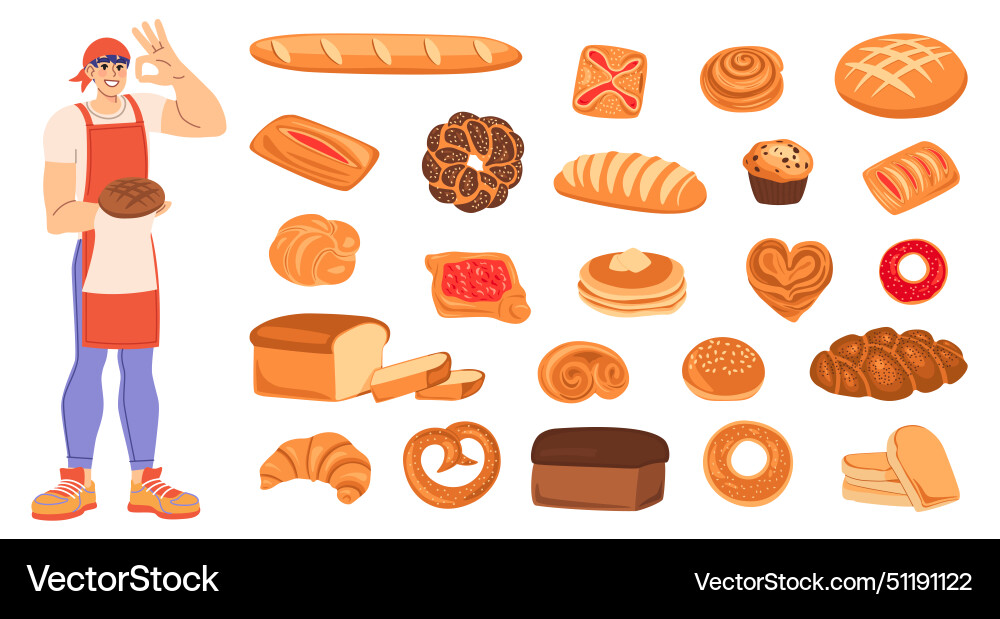 Bakers craft people hobby man baking bread Vector Image