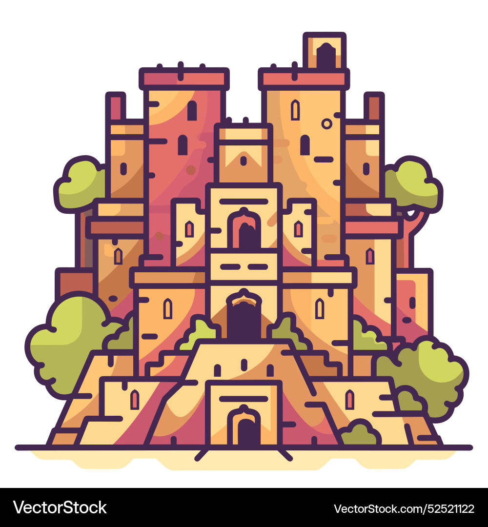Brightly colored castle featuring Royalty Free Vector Image