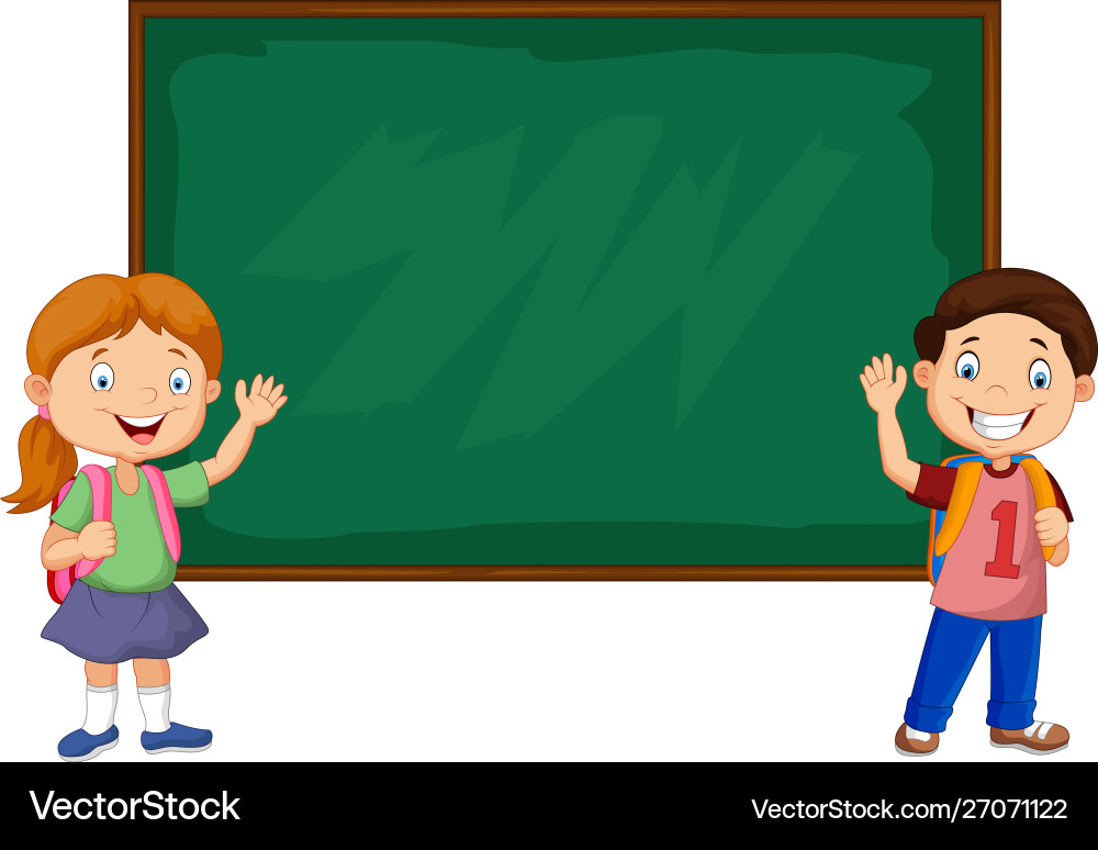 Cartoon school kids with chalkboard Royalty Free Vector