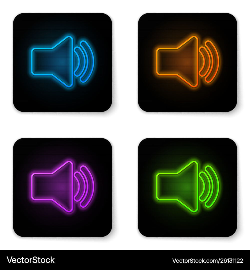 Glowing neon speaker volume icon - audio voice Vector Image