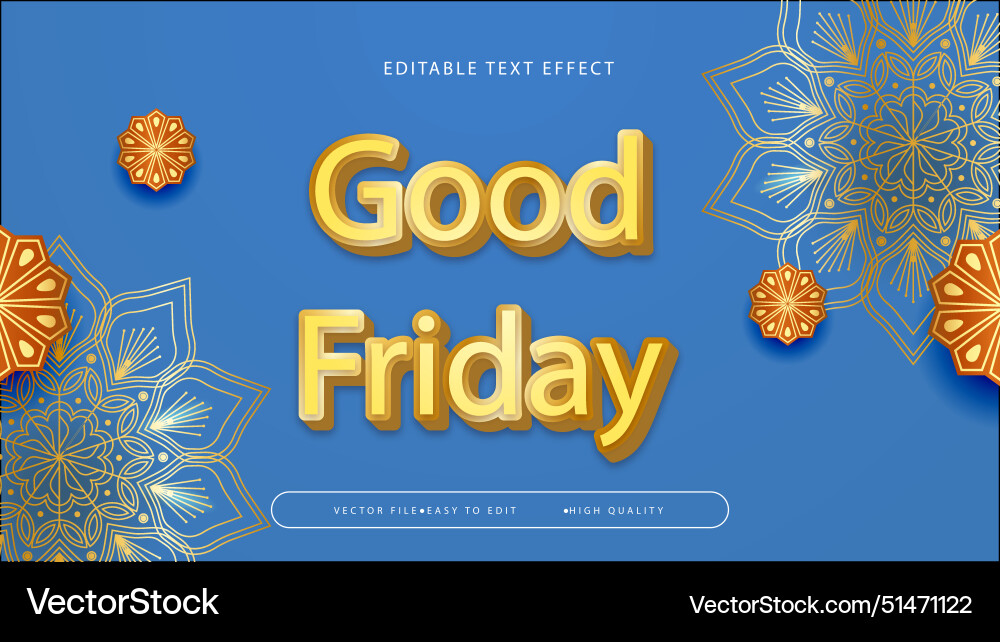 Gold red and blue good friday 3d editable text Vector Image