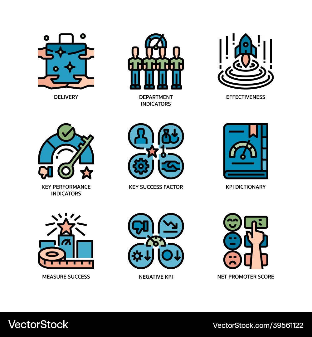 Key performance indicators icons set Royalty Free Vector