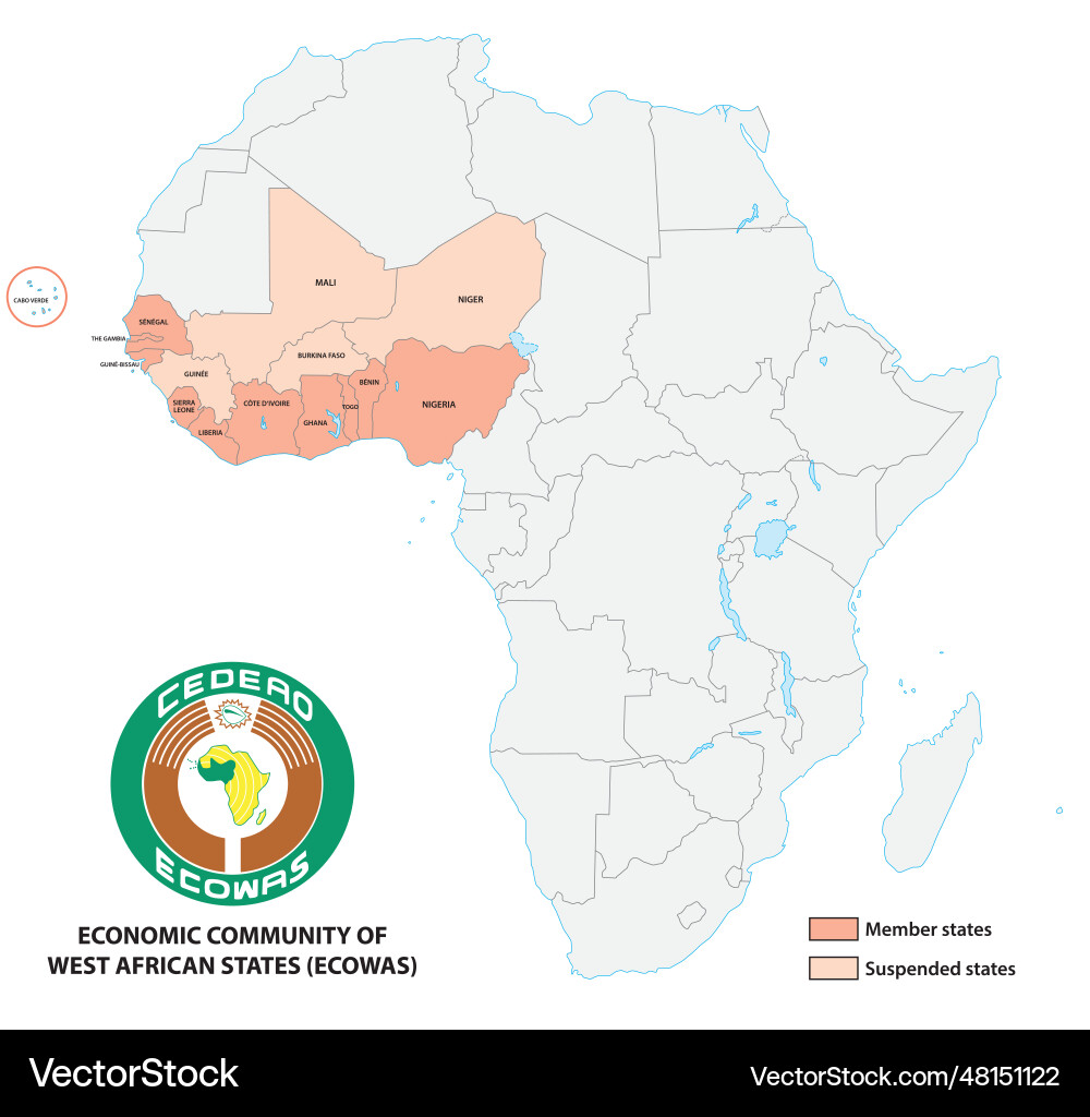 Map of the ecowas africa Royalty Free Vector Image