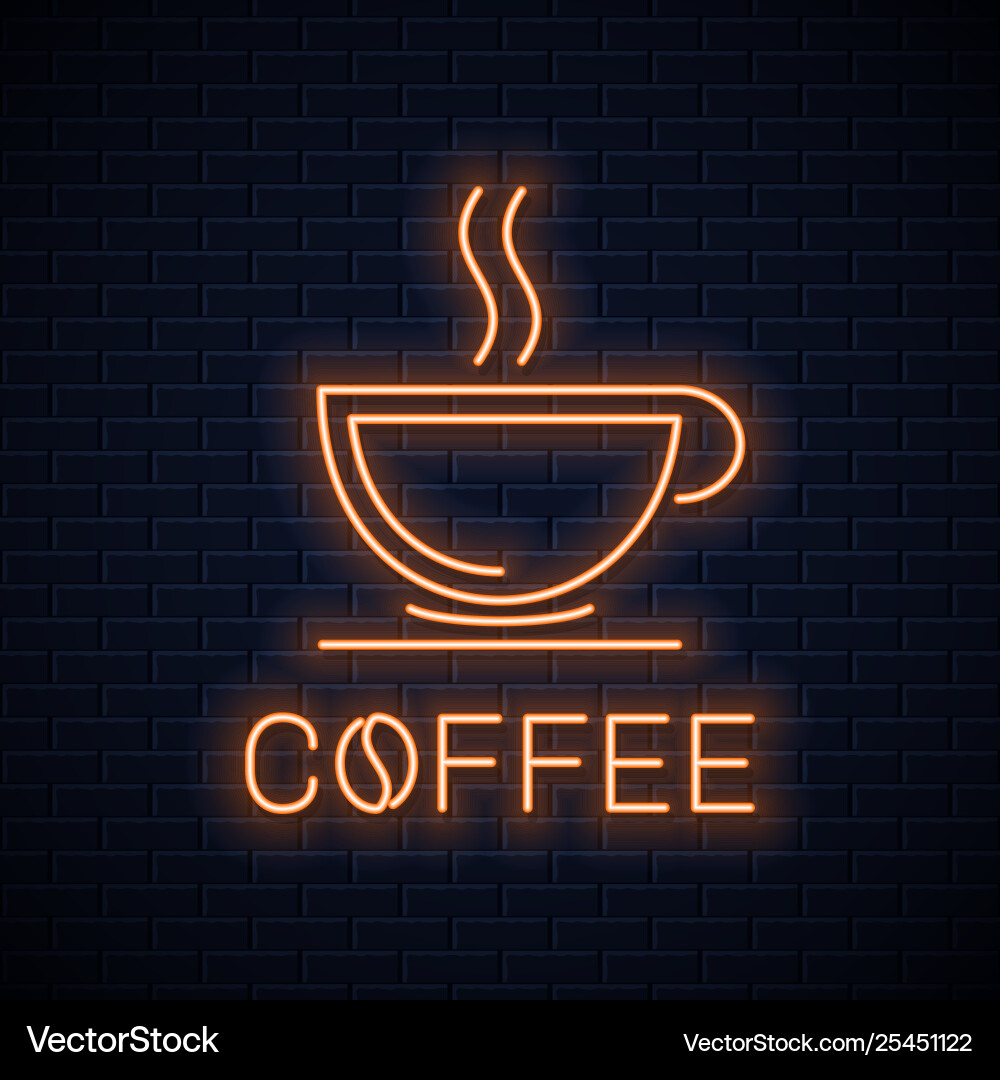 Neon Coffee Cup Sign - Wall Decor Royalty Free Vector Image