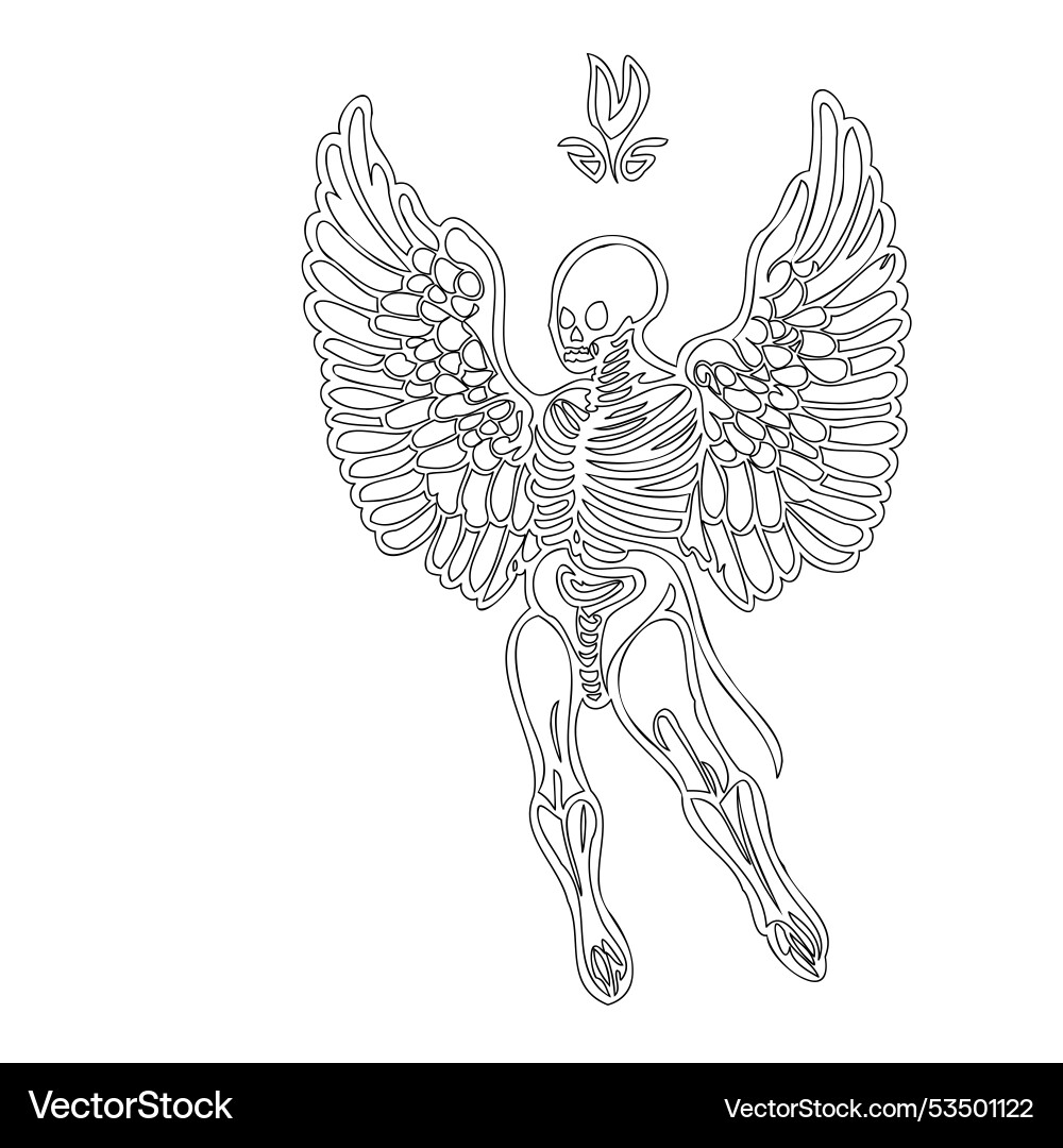 Skeleton angel outline sketch Royalty Free Vector Image