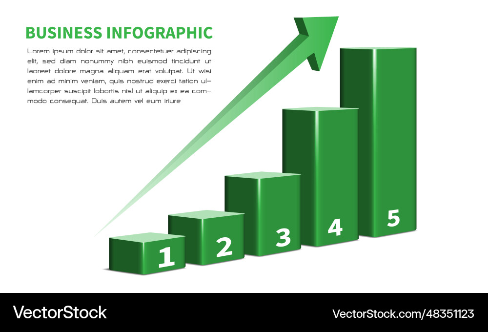 Business green 3d infographic bar chart Royalty Free Vector