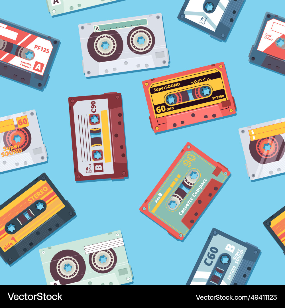 Cassette pattern audio tape retro cartoon Vector Image