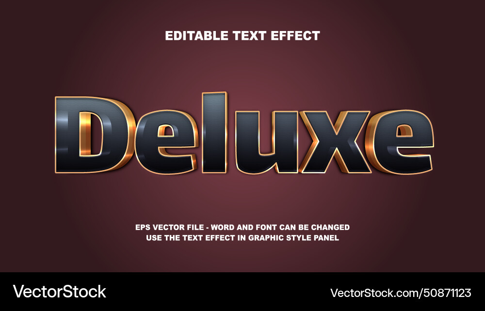 Editable text effect deluxe 3d template Royalty Free Vector