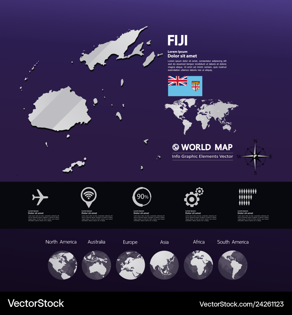 Fiji map Royalty Free Vector Image - VectorStock