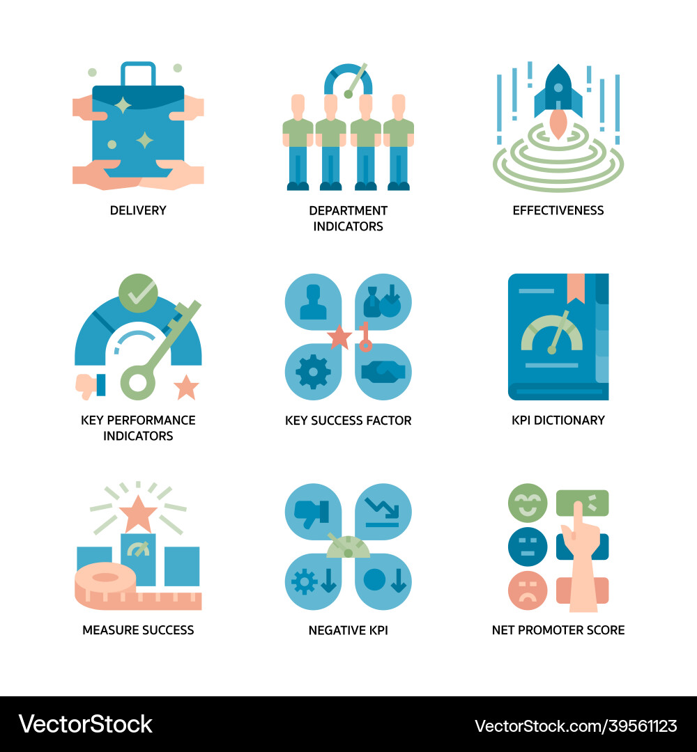 Key performance indicators icons set Royalty Free Vector